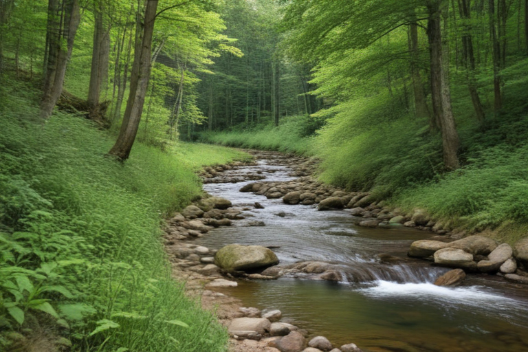 stream with summer forest in background