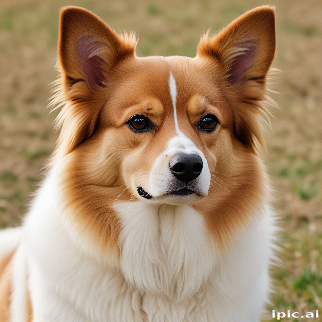 A Beautiful Dog with Fluffy Fur Sitting Gracefully in a Field.