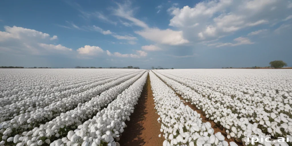 Vast Cotton Fields Under a Beautiful Sky with Fluffy White Clouds