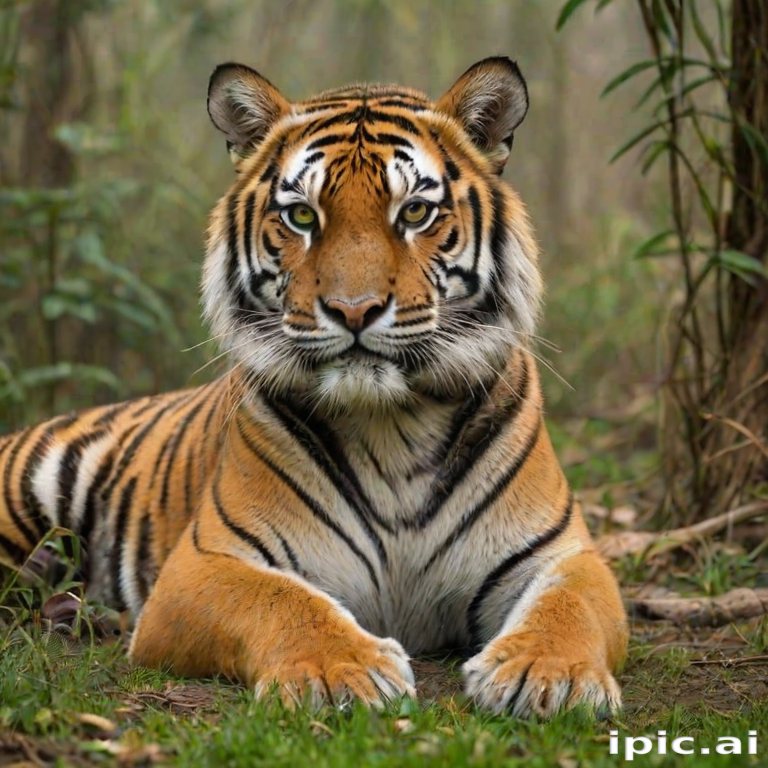 Majestic Tiger Resting Calmly in Its Natural Habitat Surrounded by Lush ...