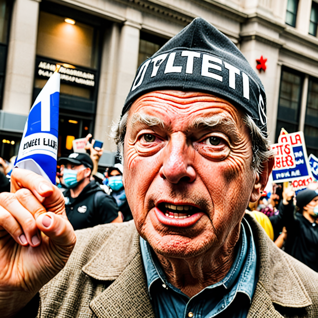 Crazy liberal protester acting radical in the streets