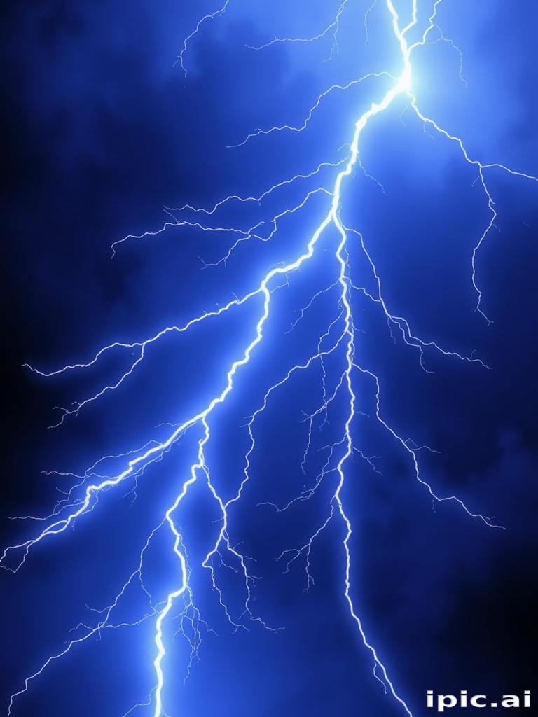 Striking Blue Lightning Illuminating the Dark Sky During a Thunderstorm