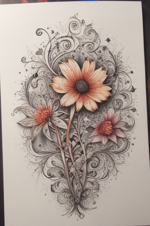 Intricate Floral Design Featuring Vibrant Flowers and Elegant Swirling ...