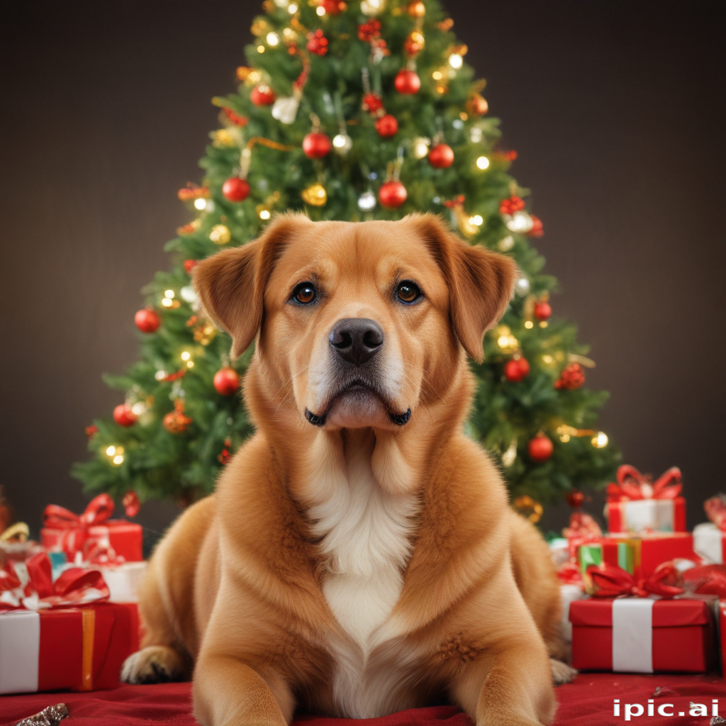 A Festive Dog Posing Cheerfully in Front of a Christmas Tree.