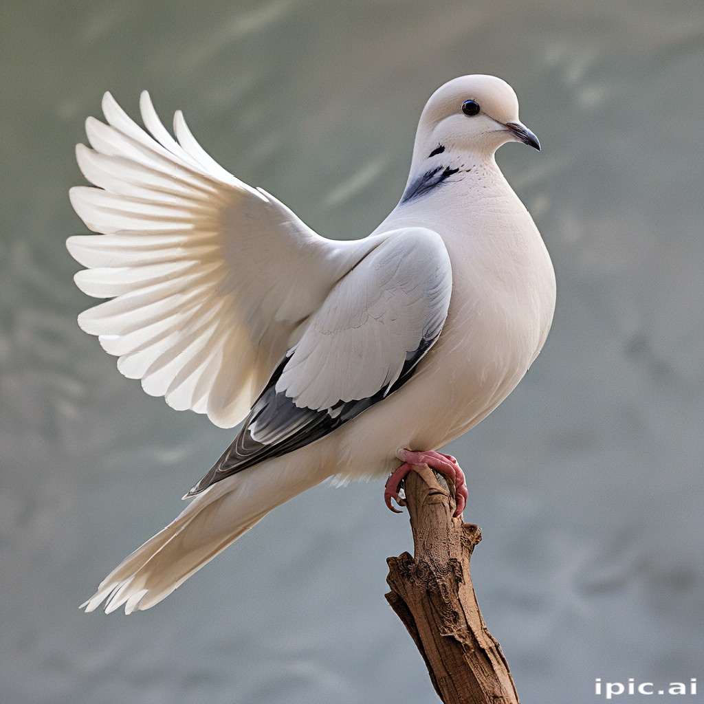 Graceful White Dove Spreading Its Wings on a Natural Perch