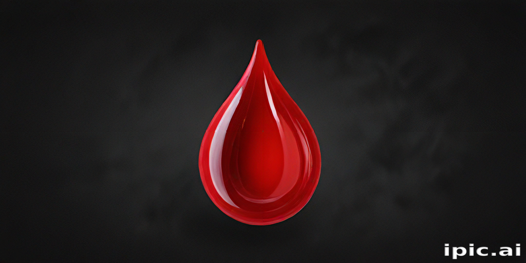 A Single Glimmering Red Drop of Blood Against a Dark Background.