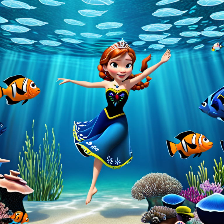 princess Anna swimming from the realistic cartoon underwater swimming ...