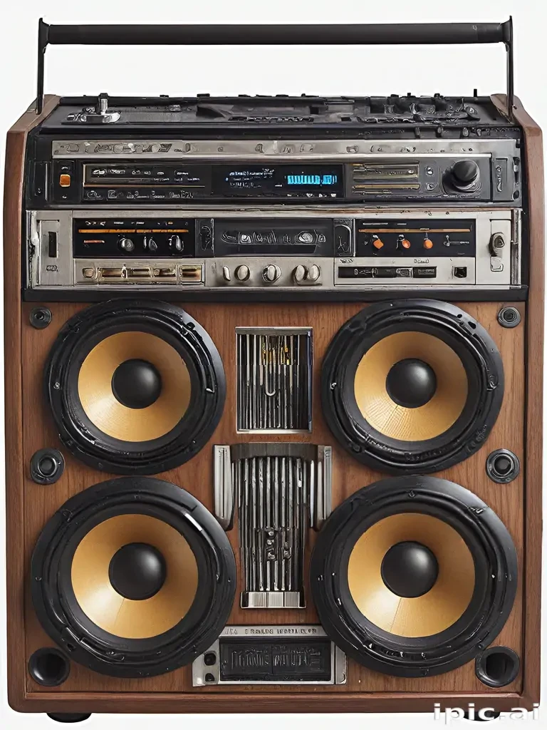 Classic Vintage Boombox with Four Large Speakers and Retro Design Features