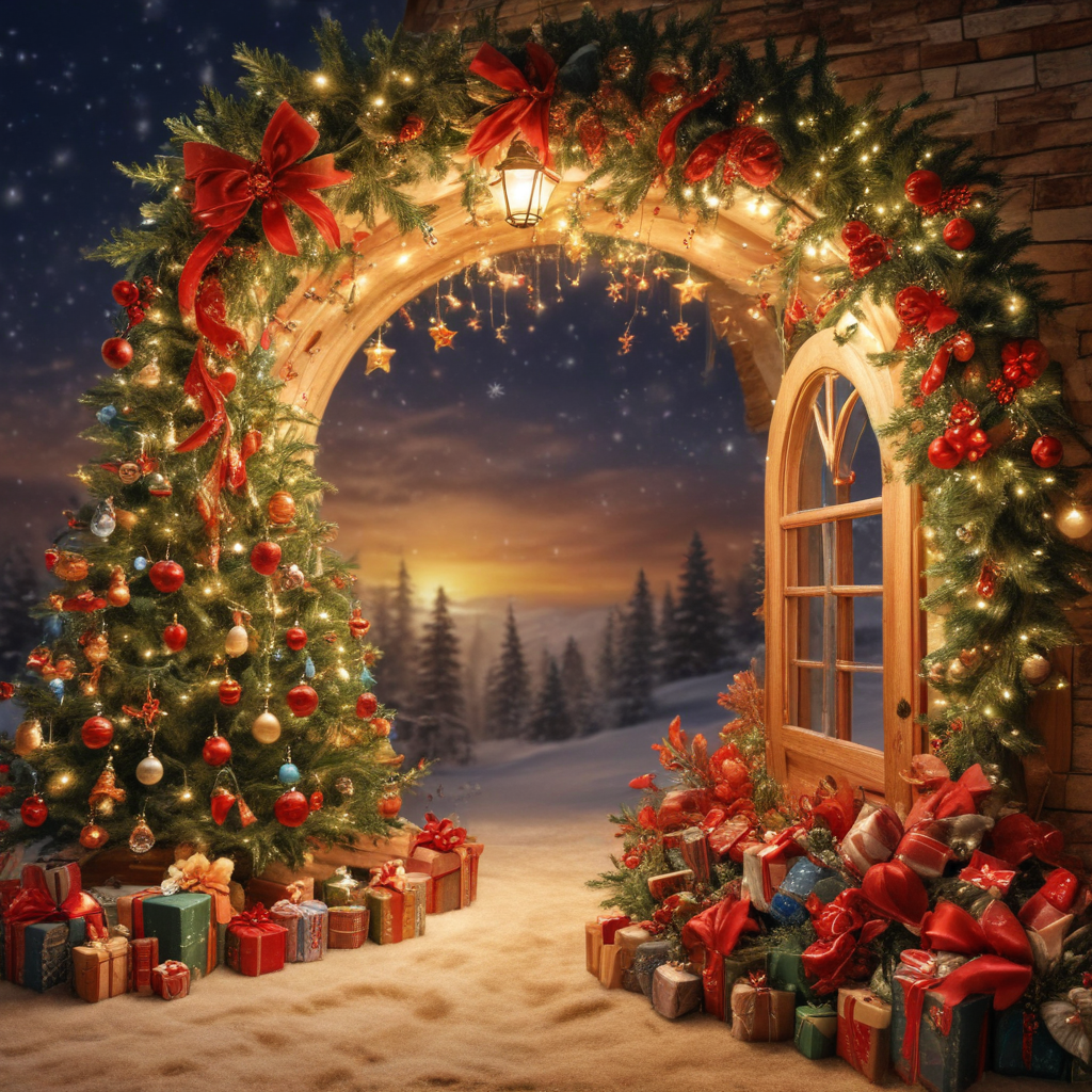 Enchanting Christmas Scene with Festive Decorations and Glowing Gifts ...
