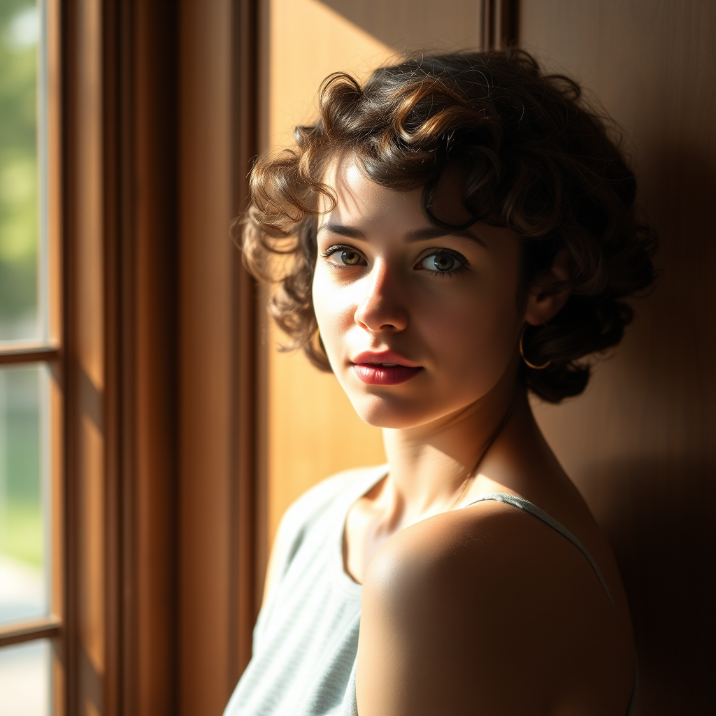Captivating Portrait of a Young Woman by a Sunlit Window