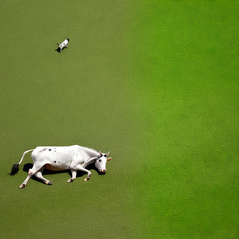 an exhausted cow laying on its back with all four legs out in all ...