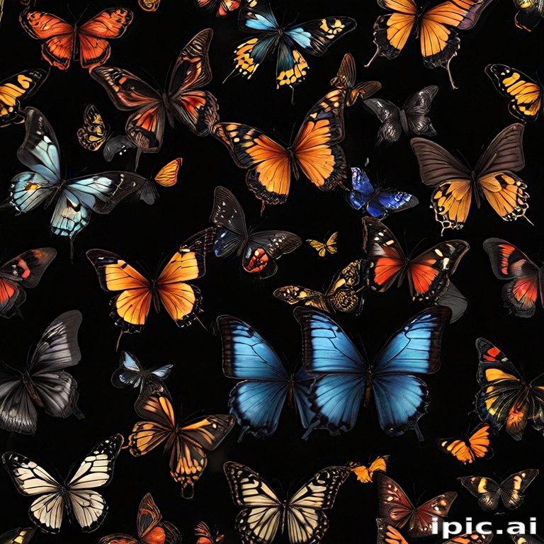 A Colorful Array of Butterflies Against a Dark Background Displaying ...