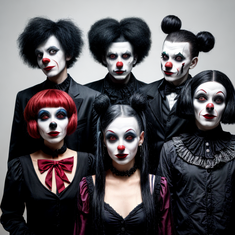 a group of goth clowns