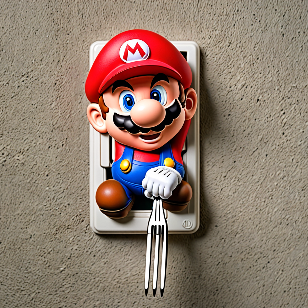 mario nintendo with a fork in an outlet