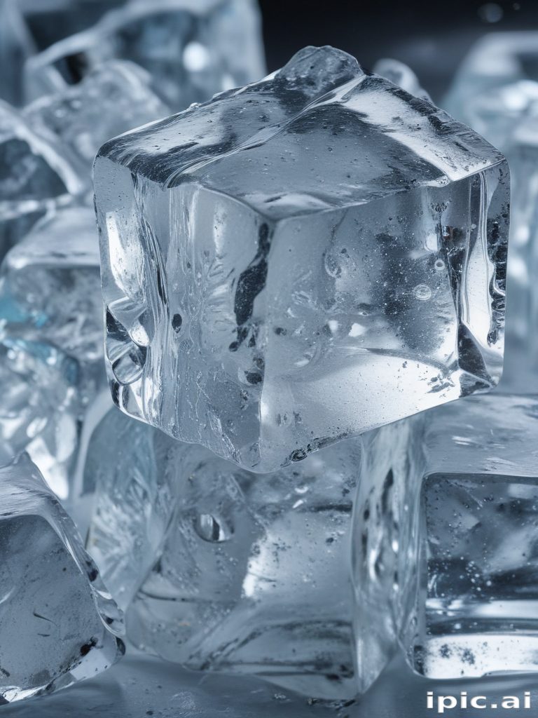 Close-Up of Sparkling Ice Cubes Glimmering in Soft Light Background
