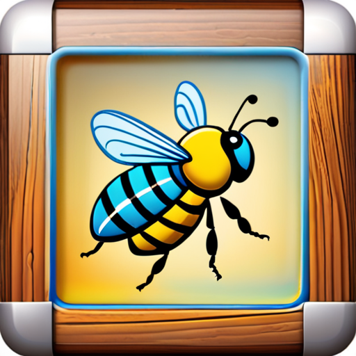 Square app icon of a blue and yellow african bee, cartoon style