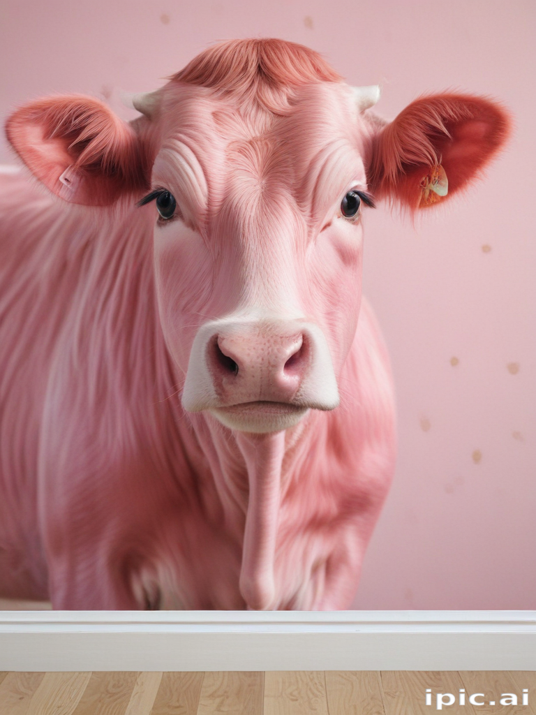 A Playful Pink Cow with a Charming Expression Against a Soft Background