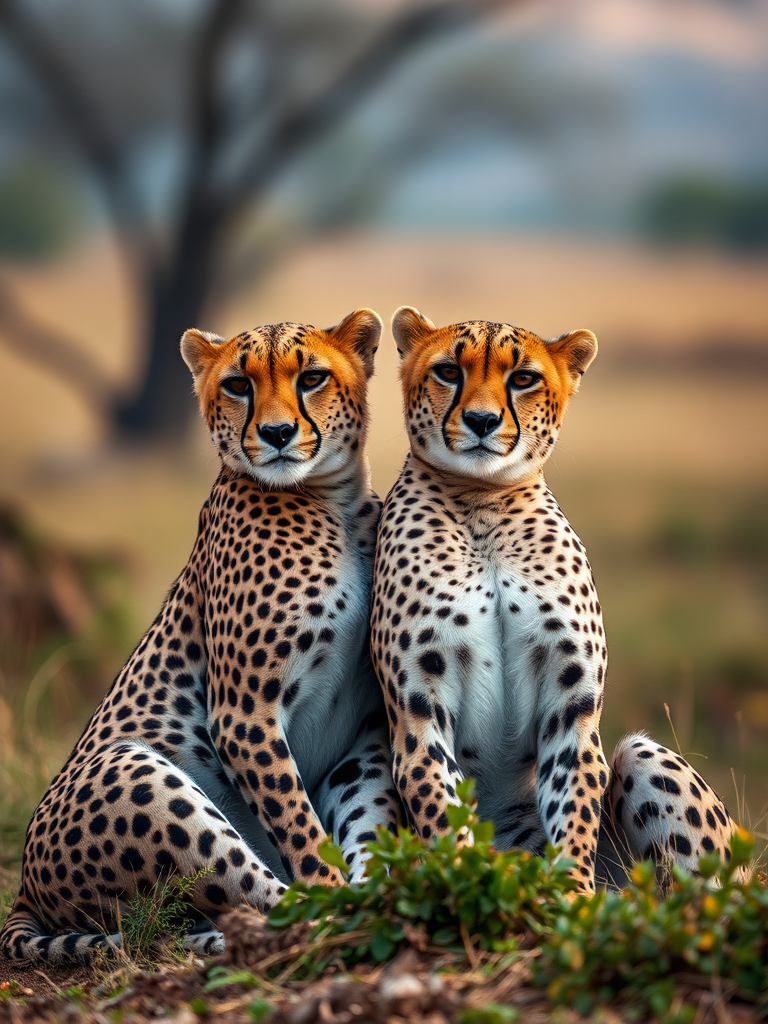 Two Majestic Cheetahs Sitting Together in Their Natural Habitat