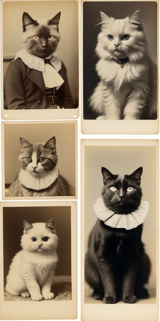 Charming Portraits of Cats Dressed in Vintage Attire with Elegant Collars
