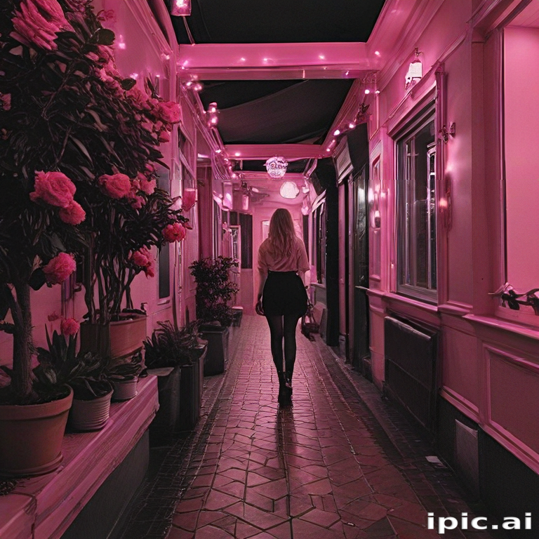 Strolling Through a Dreamy Pink-Lit Alleyway on a Serene Evening