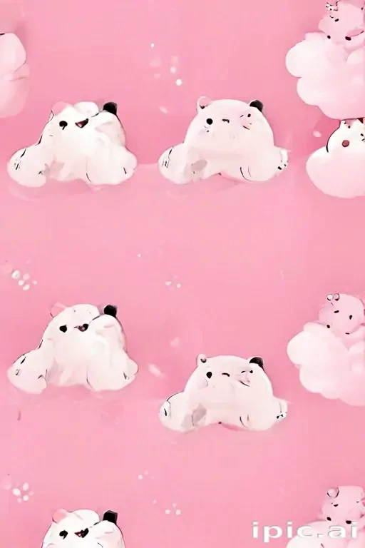 Cute Pink Background Featuring Adorable Cartoon Bears and Fluffy Clouds