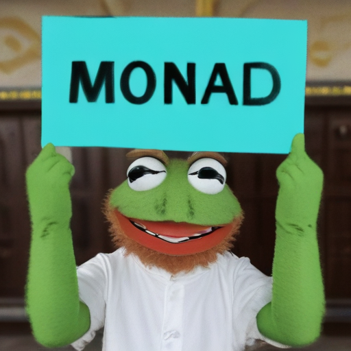 Pepe meme holding a sign that says monad