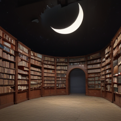 A theater scenario which is composed of different objects, bookshelves ...