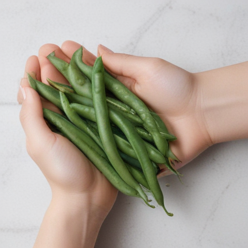 a person with green beans for hands