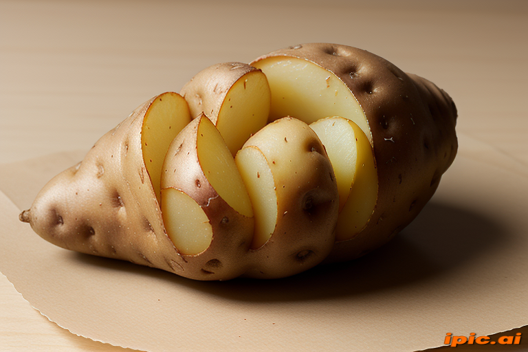 Creative Culinary Presentation of a Unique Potato with Sliced Sections