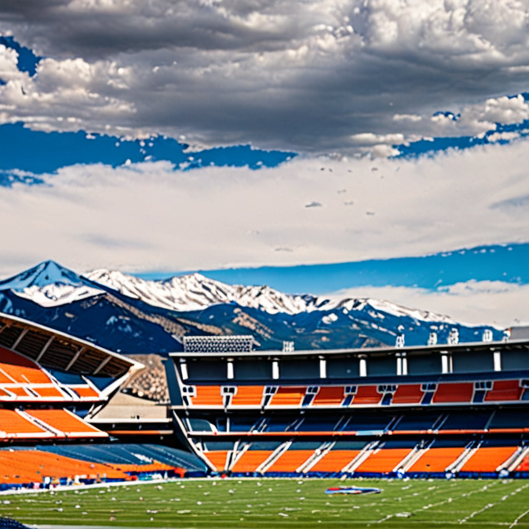 denver broncos stadium with mountains in the background