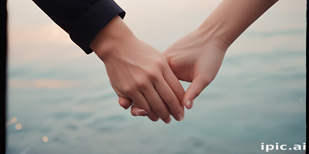 Two Hands Intertwined, Symbolizing Love and Connection by the Water.