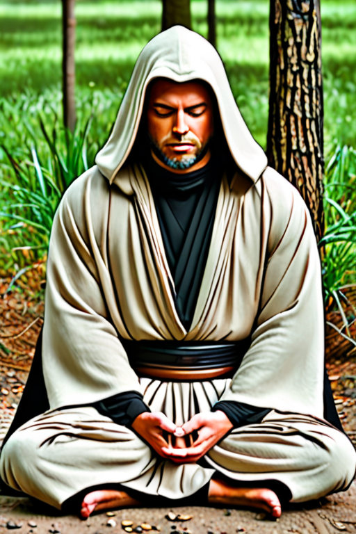 Hooded Jedi Knight meditating