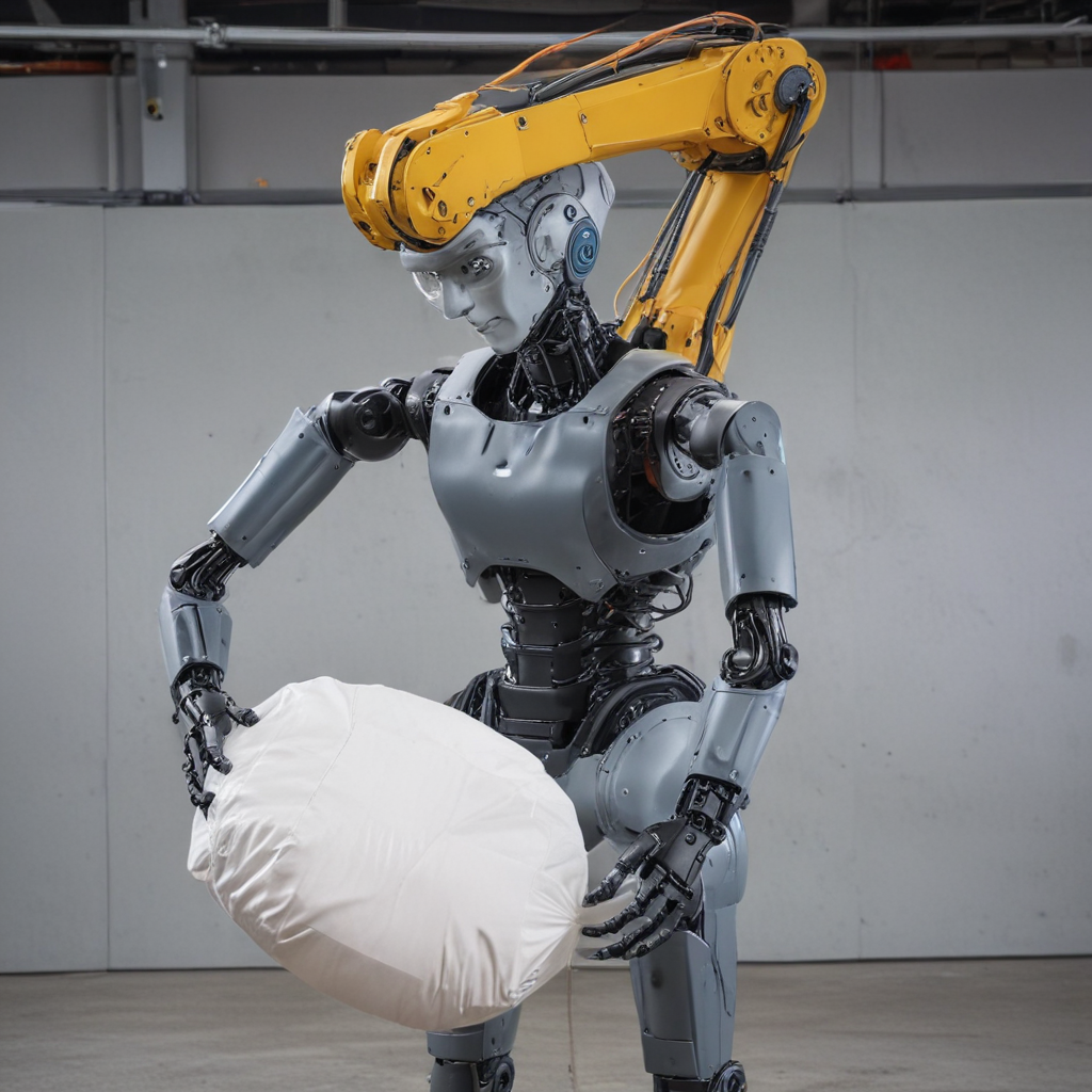 Industrial robot holding an airbag