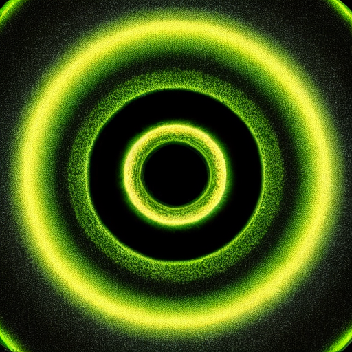 a green black hole and musical notes in the background