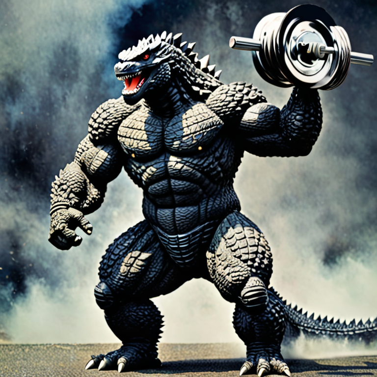 Godzilla lifting weights