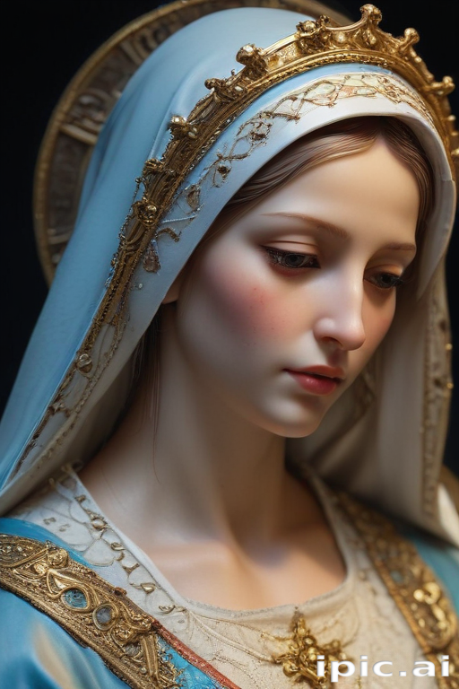 Serene Portrait of a Beautifully Crafted Marian Figure in Elegant Attire
