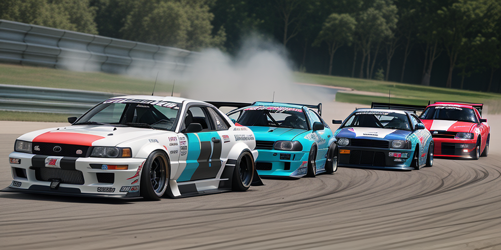 High-Speed Action: Four Iconic Drift Cars Competing on the Track