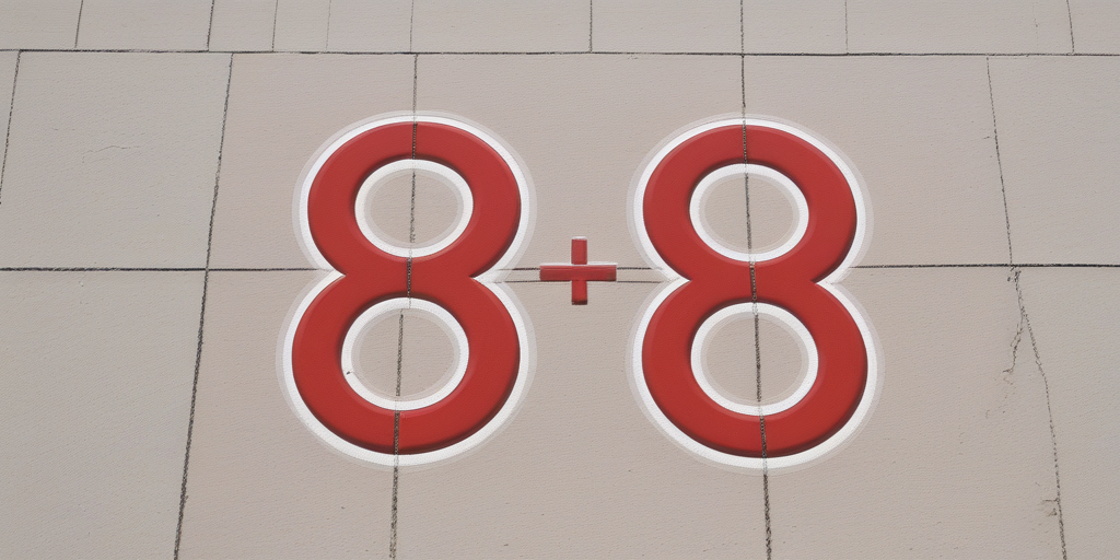 Bright Red Numbers Displaying the Mathematical Equation Eight Plus Eight