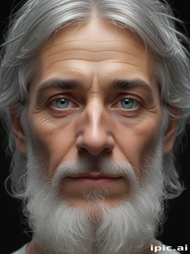 Portrait of an Elderly Man with Silver Hair and Intense Blue Eyes