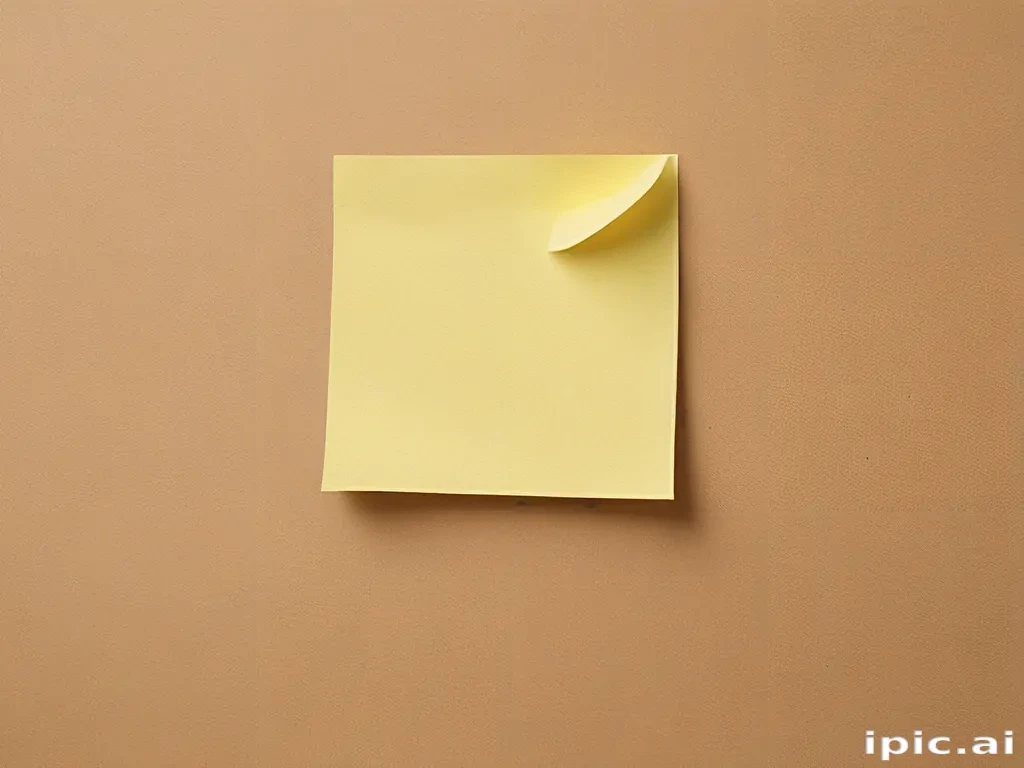 Blank Yellow Sticky Note with One Corner Slightly Peeling Off Surface