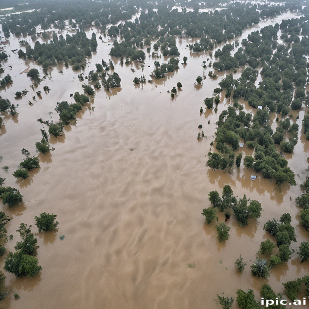 Extensive Flooding Covers Landscape, Submerging Trees and Natural ...