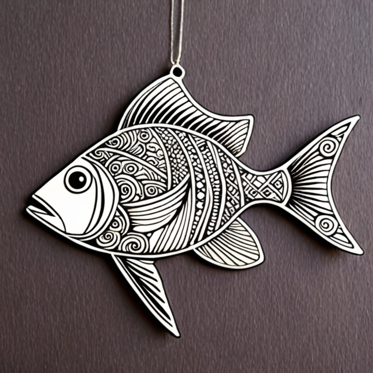 fish, zentangle ornaments, geometry, head contour, light brown, white ...