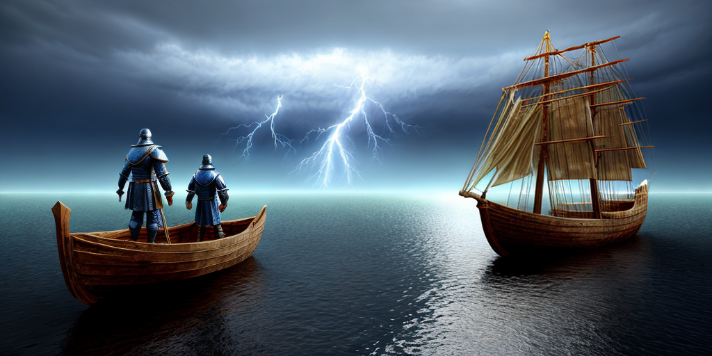 A fantasy 3D image of a medieval man and son talking. Behind them is a ...
