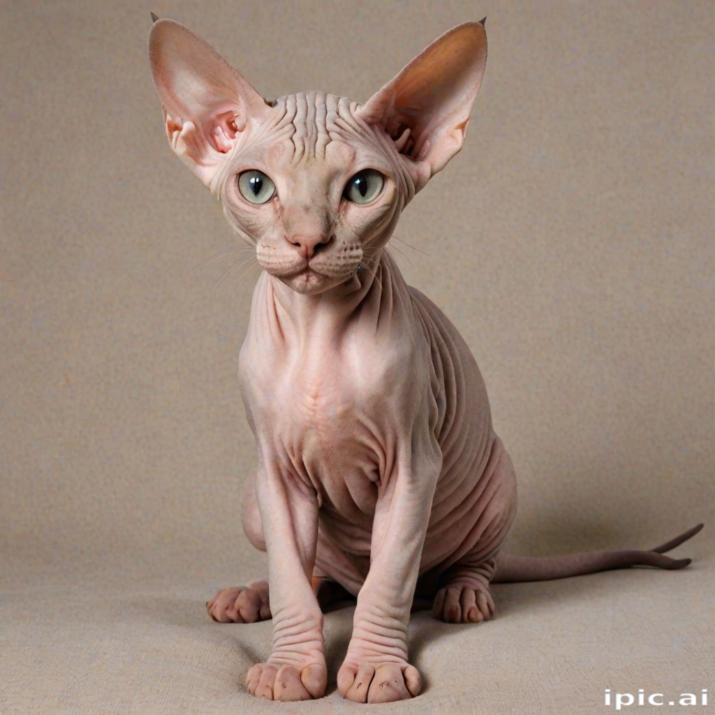 A Unique Sphynx Cat Posing Elegantly Against a Neutral Background.