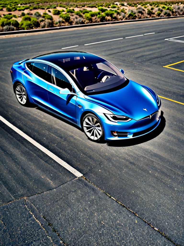 Blue Tesla EV car