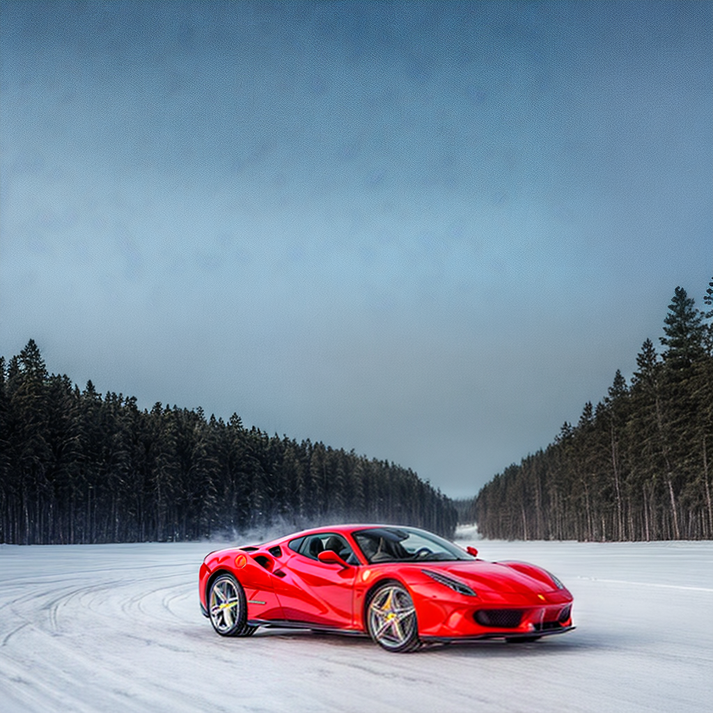 Happy santa drive ferrari in finland winter road