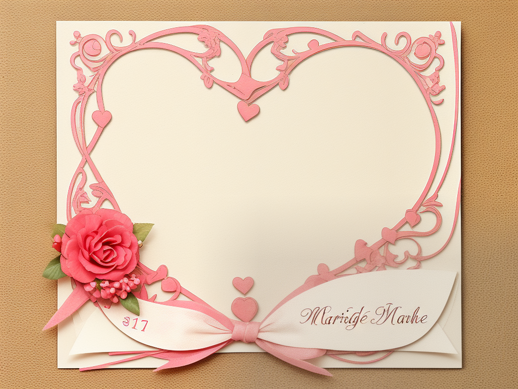 Elegant Heart-Shaped Invitation Card Design with Floral Accents and Ribbon