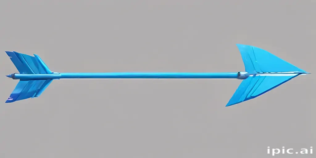 A Bright Blue Arrow with Distinctive Fins Against a Neutral Background.