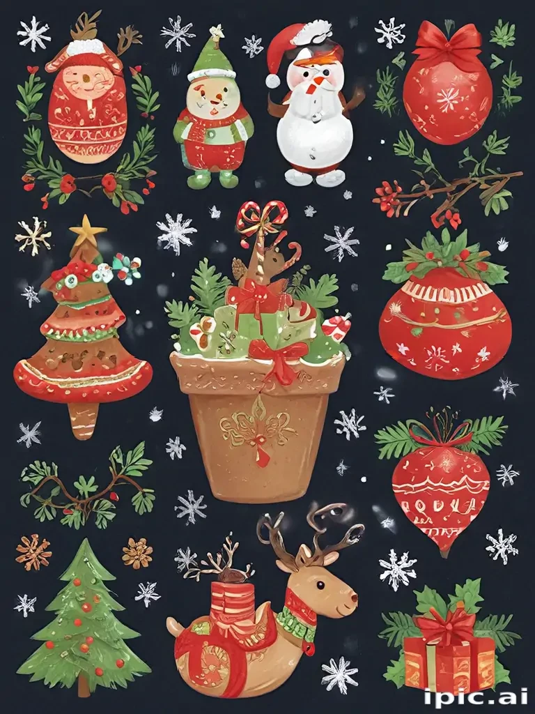 Festive Holiday Decorations Featuring Santa, Snowman, Reindeer, and ...
