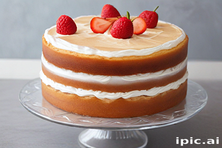 Delicious Layered Cake Topped with Fresh Strawberries and Creamy Frosting.